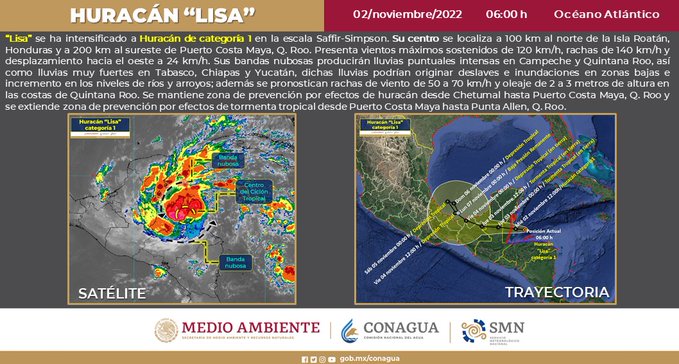 Lisa se Convierte en Huracán de Categoría 1